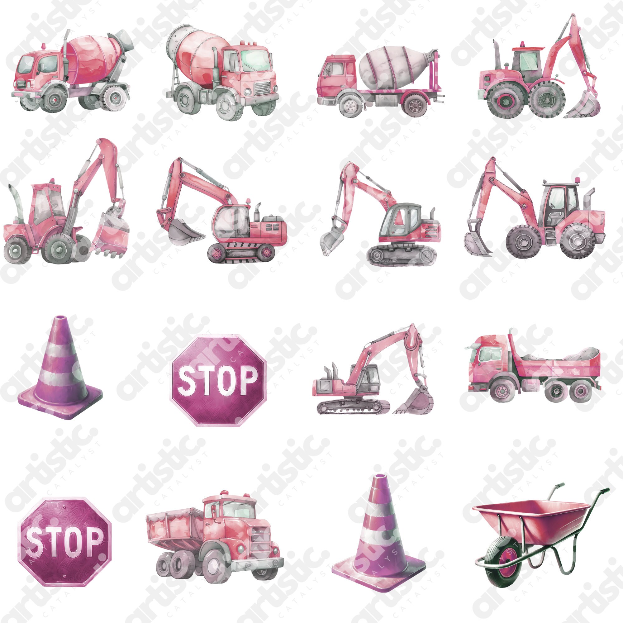 Pink Tractor Clipart and Construction Vehicles for Girls – Digger ...
