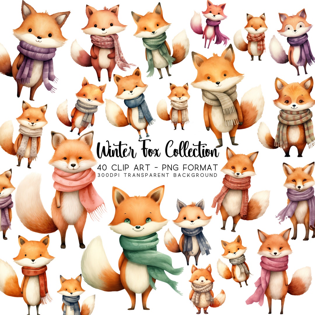 Winter Fox Clipart: 40 Holiday PNG & JPG Images (digital Download) - Etsy