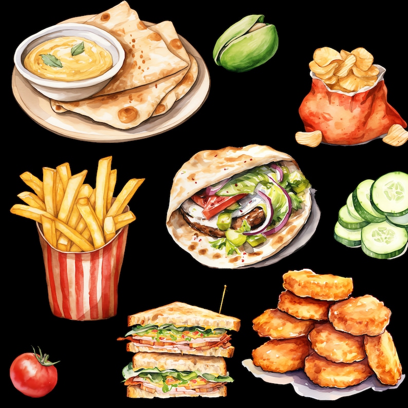 Lunch Clipart Bundle 200 Menu Clip Art in Watercolour Print - Etsy