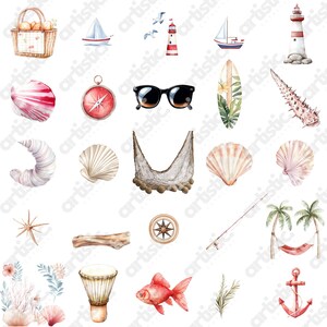 Nautical Watercolor Clipart Bundle: Ocean Life PNG Designs (digital ...