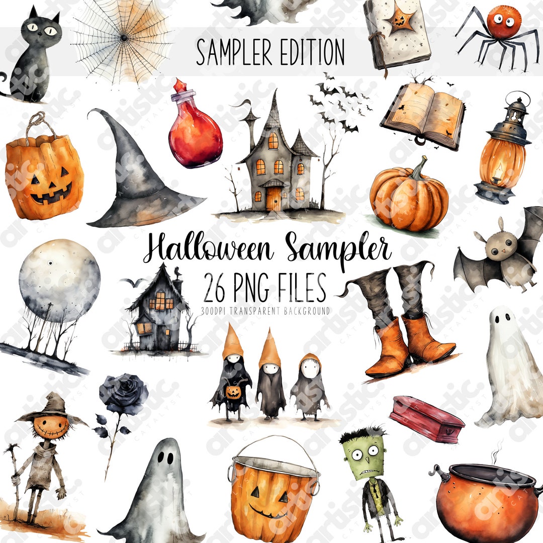 Watercolor Halloween Clipart Bundle: Spooky Art Prints (26 PNG Files ...