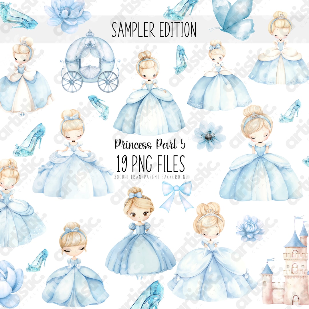 Watercolor Blue Princess Clipart Bundle: Birthday Party Decor (PNG) - Etsy