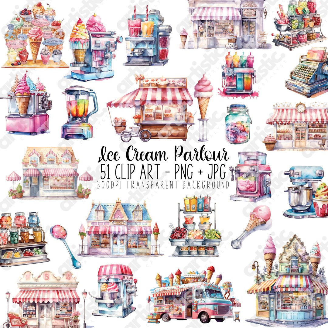Watercolor Ice Cream Clipart Bundle - Retro Summer Designs With Ice ...