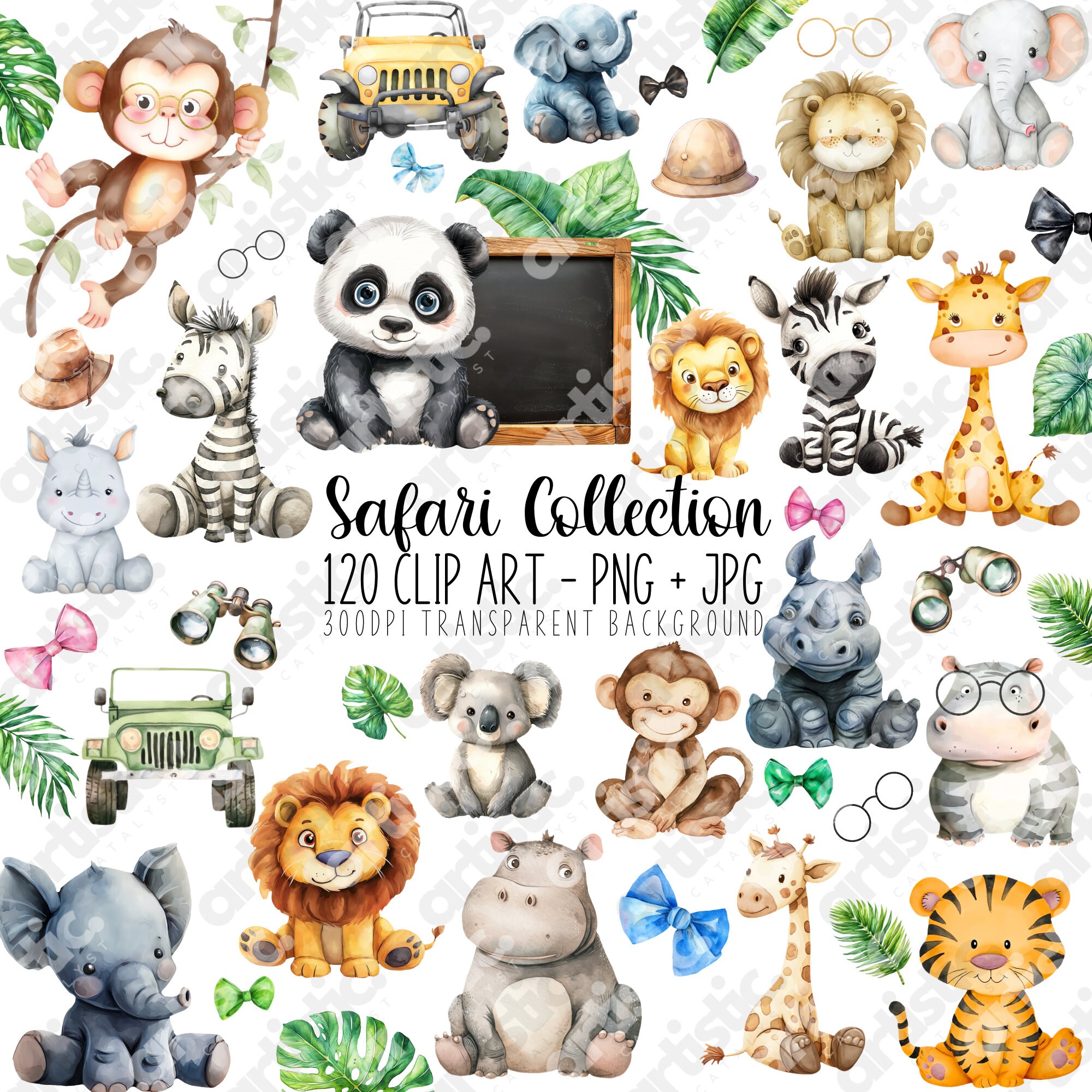 Safari Animals Clipart: Jungle Theme, Nursery Decor (PNG, JPG) - Etsy