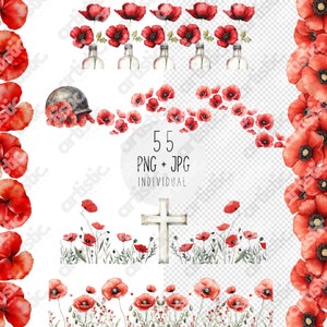 Poppy Border Remembrance Day Clipart, Watercolor Poppy Frames, 55 PNG ...