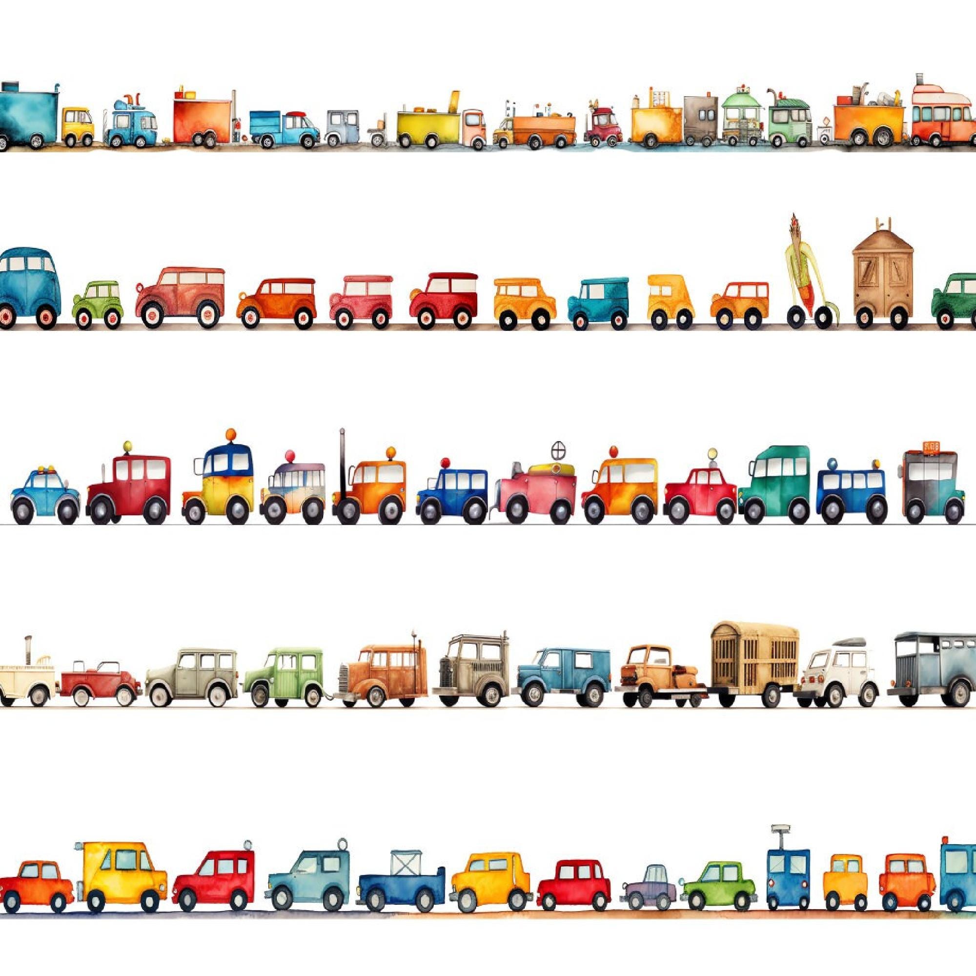 Watercolor Toy Car Border Clipart: PNG/JPG, Kids Nursery (digital ...