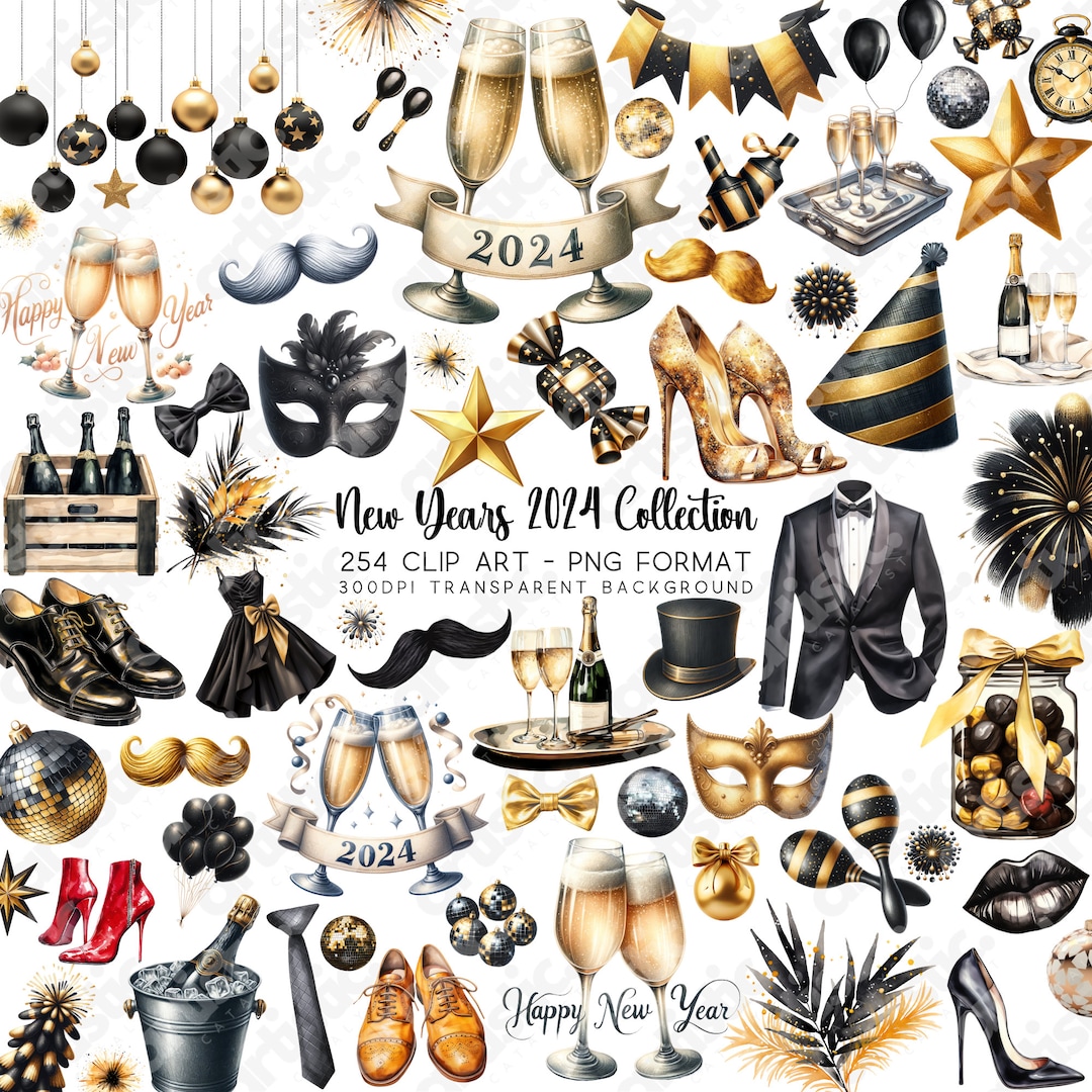 New Year Clip Art Bundle: Happy New Year 2024 Celebration With ...