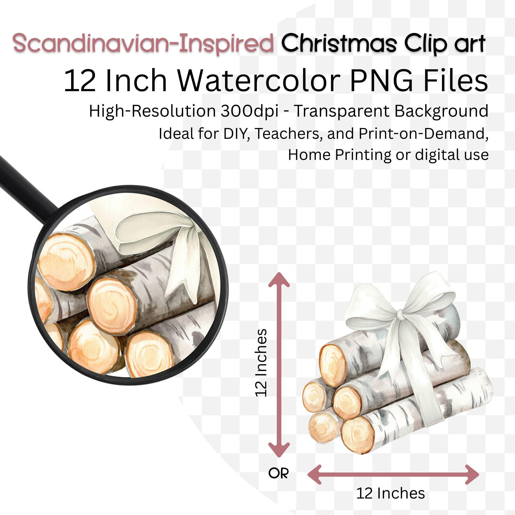 Scandinavian Christmas Clipart Bundle: Watercolor Holiday PNG Designs ...