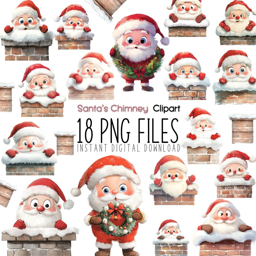Funny Santa in Chimney Clipart Bundle: Watercolor Xmas PNG (digital ...