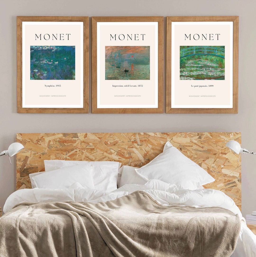 Set of 3 Wall Posters, Paintings by Monet, Water Lilies, Rising Sun and ...