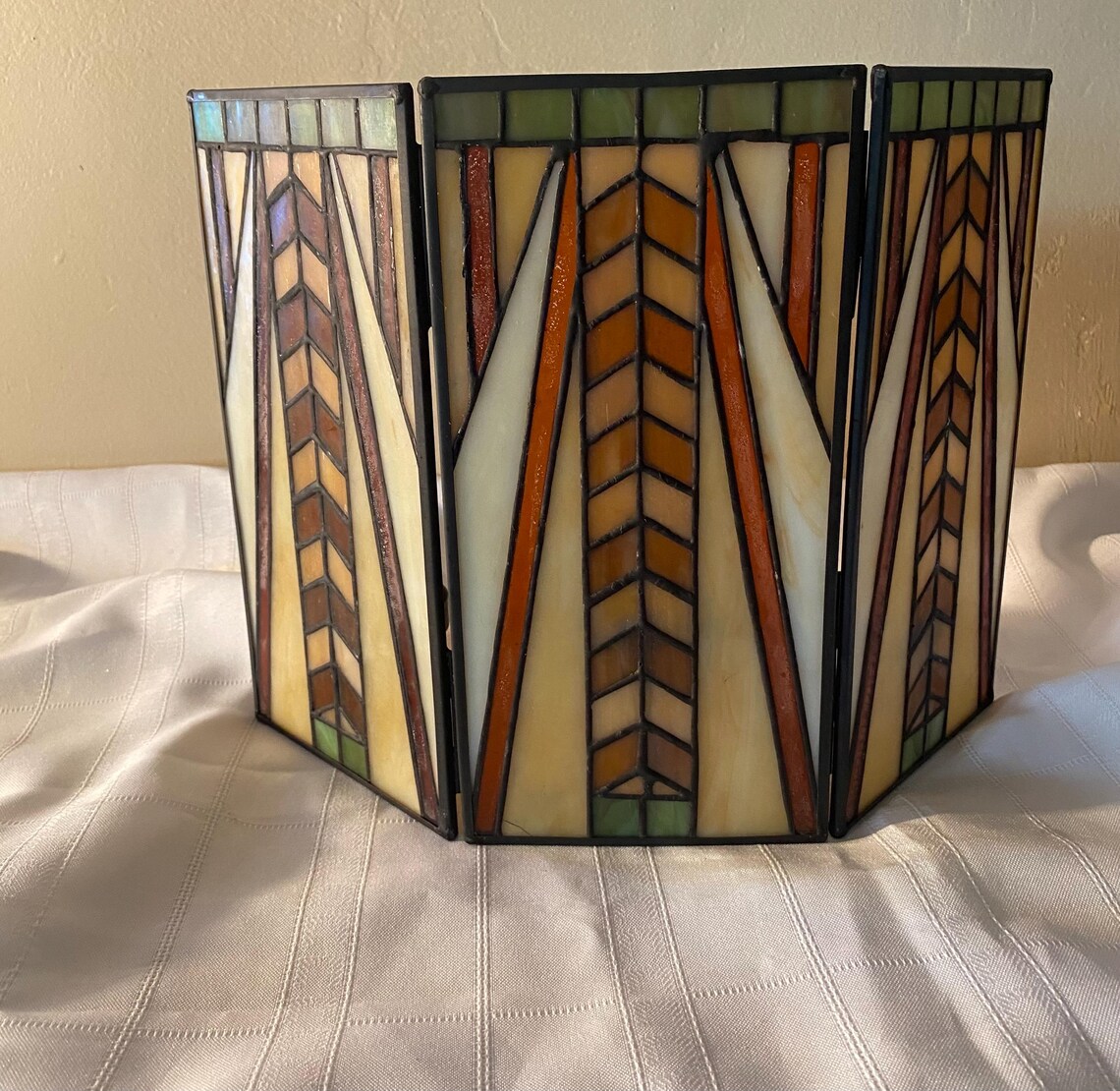 Vintage Stained Glass Artisan Tealight Candle Screen**retired Partylite ...