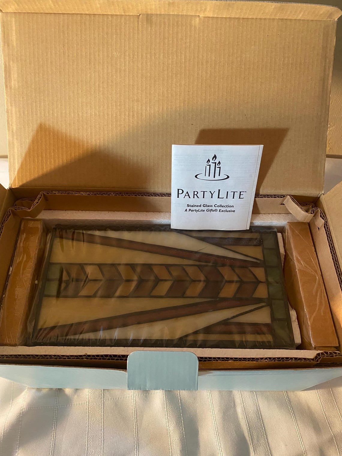 Vintage Stained Glass Artisan Tealight Candle Screen**retired Partylite ...