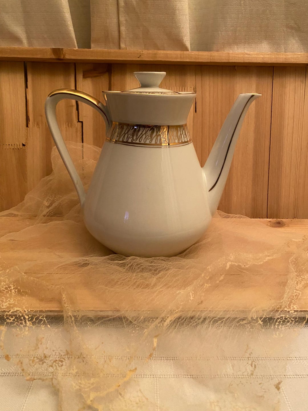 Vintage Porcelain Teapot Cream Color Rare Unique Gold Design Made in ...