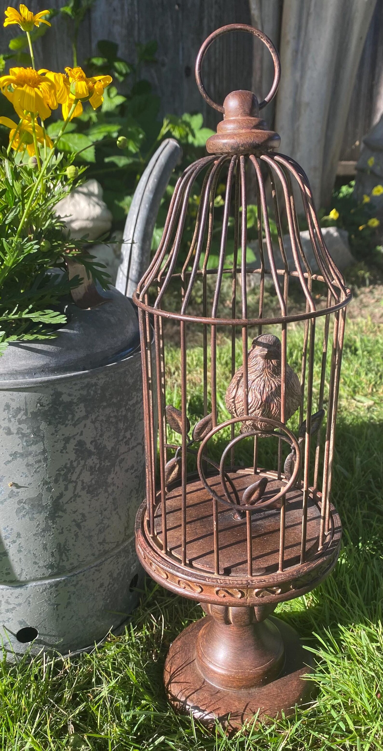Rustic Copper Bronze Metal Bird Cage With Finch* Rustic Decorative ...