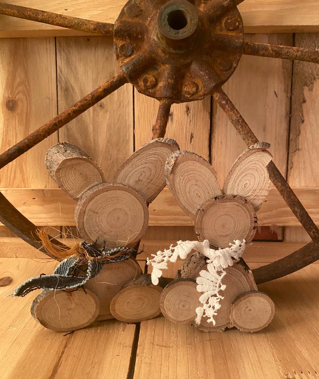 Upcycled Rustic Country Western Bride and Groom Log Bunny Decorative ...