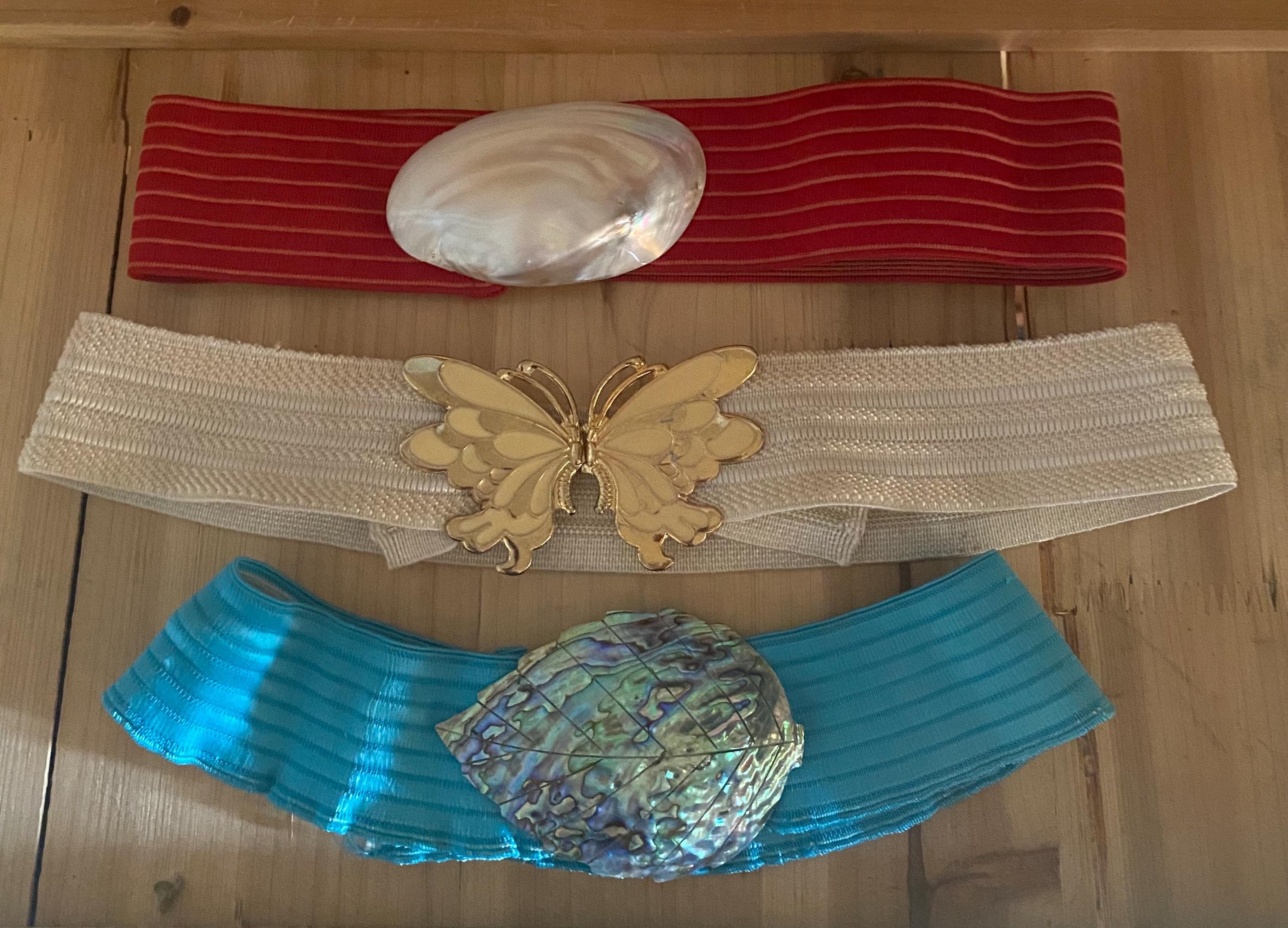Vintage Retro Fashion 70’s Elastic Statement Butterfly & Abalone Shell ...