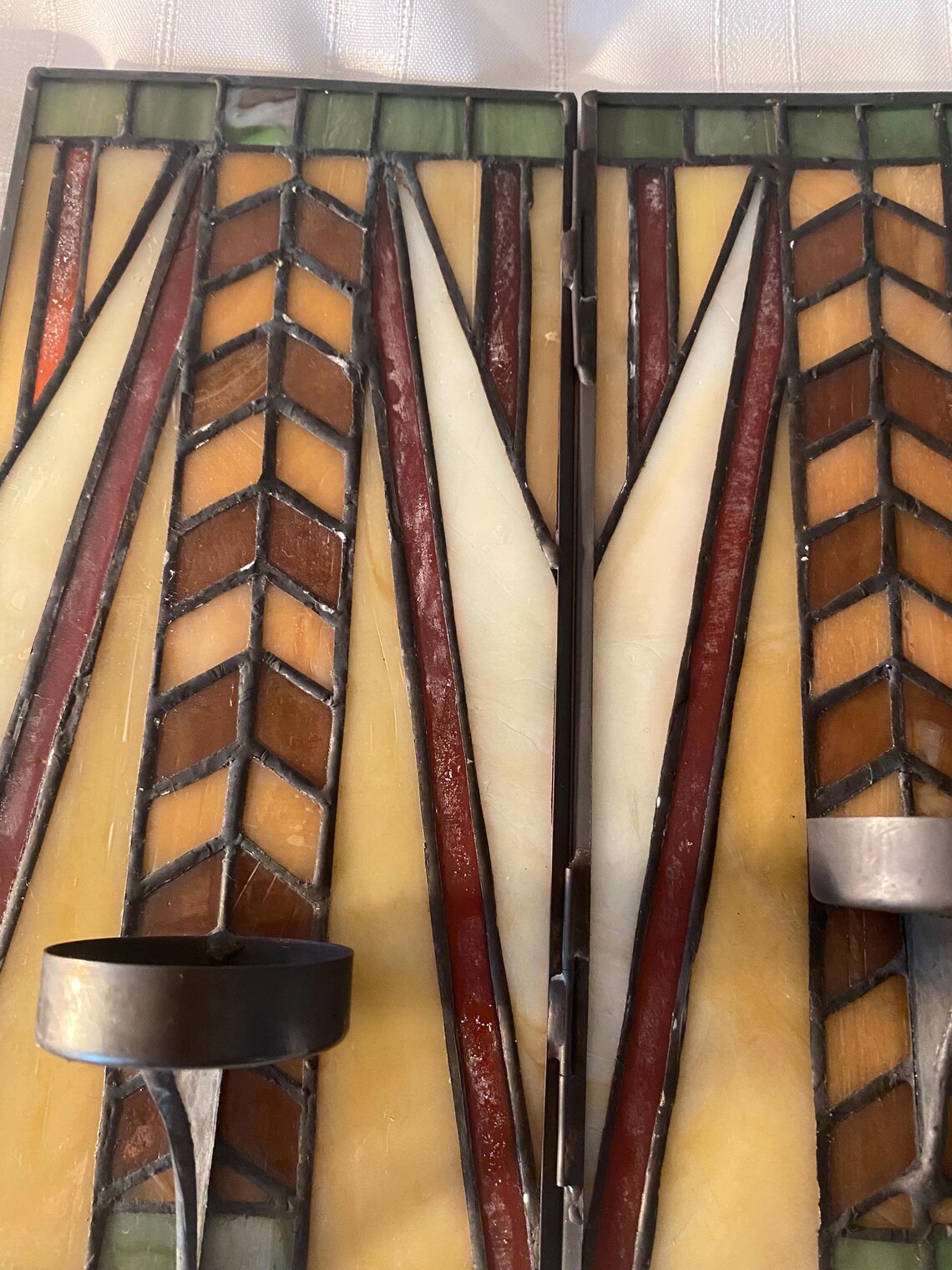 Vintage Stained Glass Artisan Tealight Candle Screen**retired Partylite ...