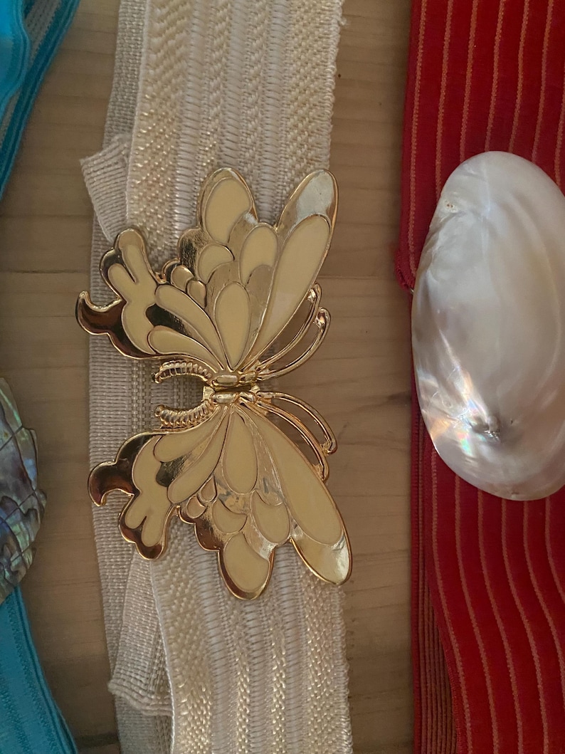 Vintage Retro Fashion 70’s Elastic Statement Butterfly & Abalone Shell ...