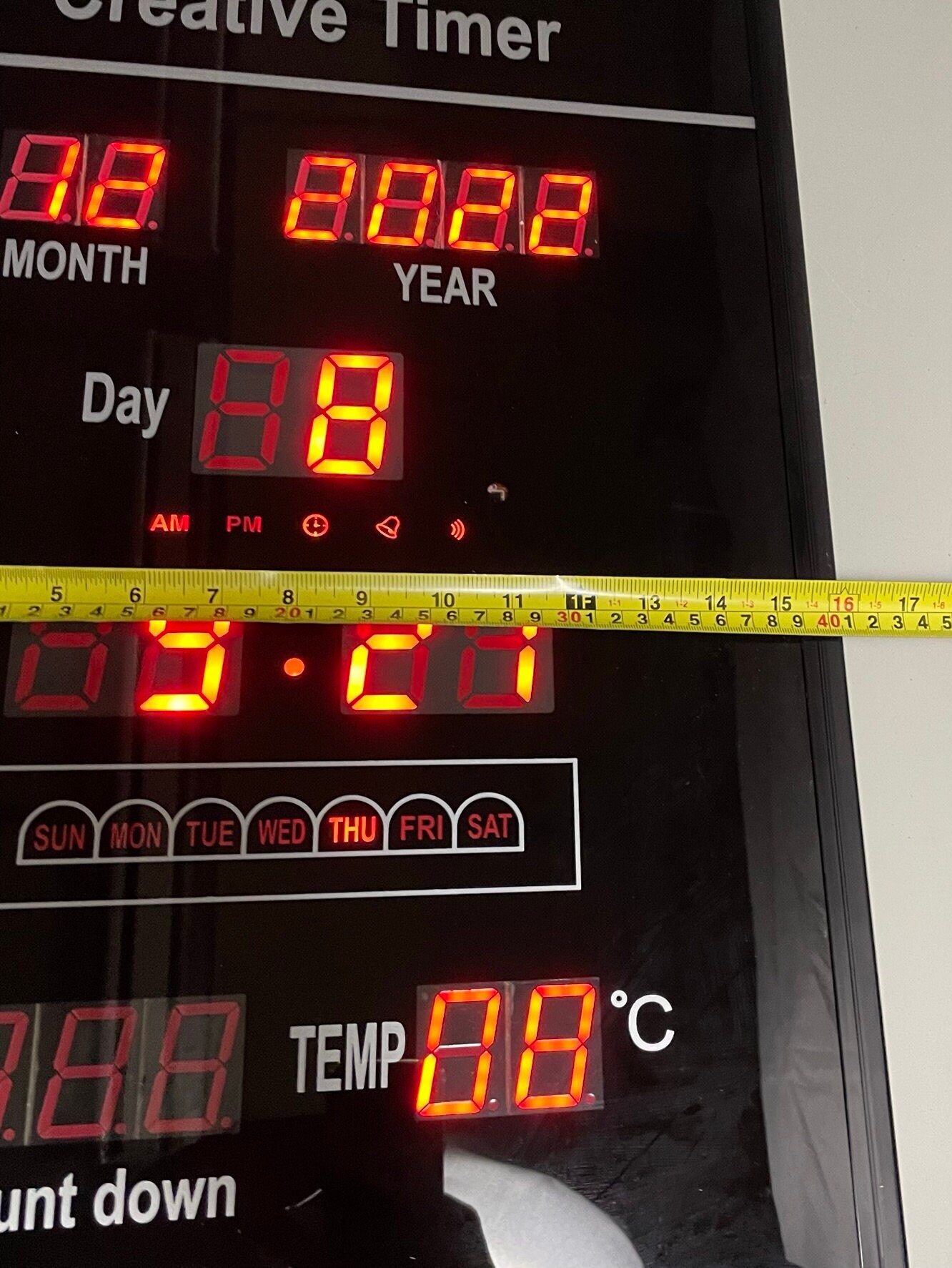 Large 60cm RED Digital Wall Clock LED Creative Timer Remote Countdown ...
