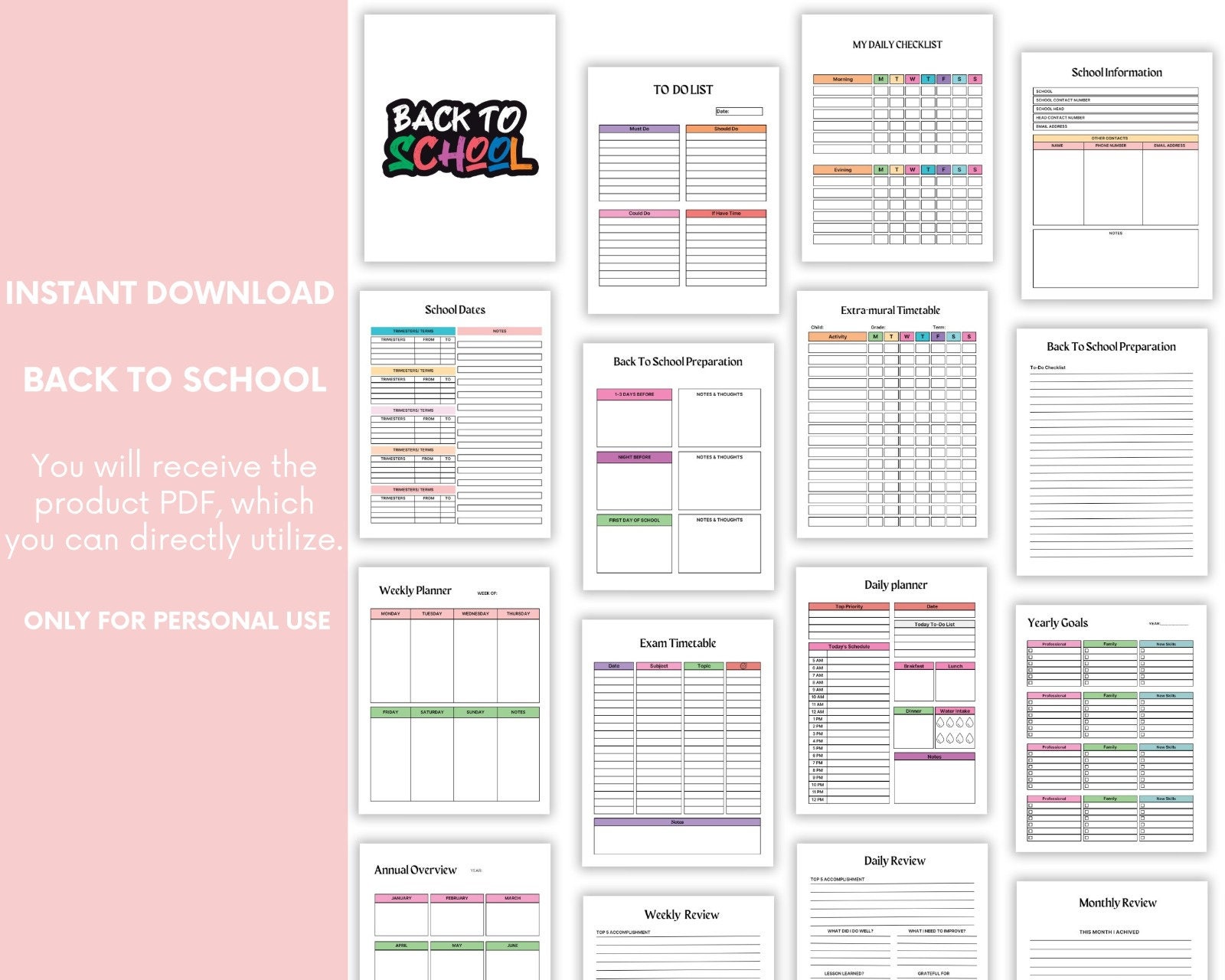 Back to School Planner Printable | School Planner Bundle | Student ...