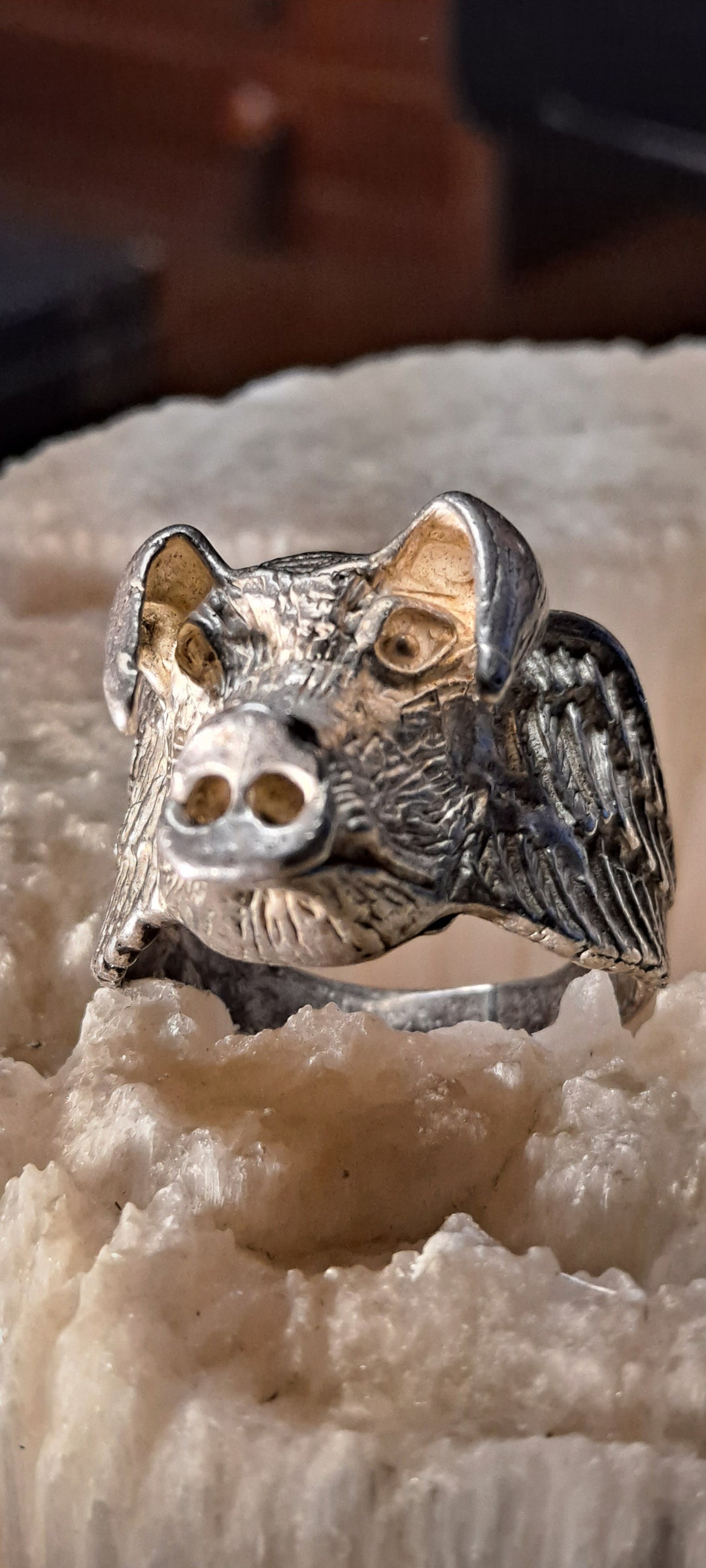 Vintage Harley Davidson Motorcycle Ring Pig With Wings Heavy Silver ...