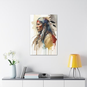 Lakota Man Watercolor Painting Canvas Print, Lakota Portrait Wall Art ...