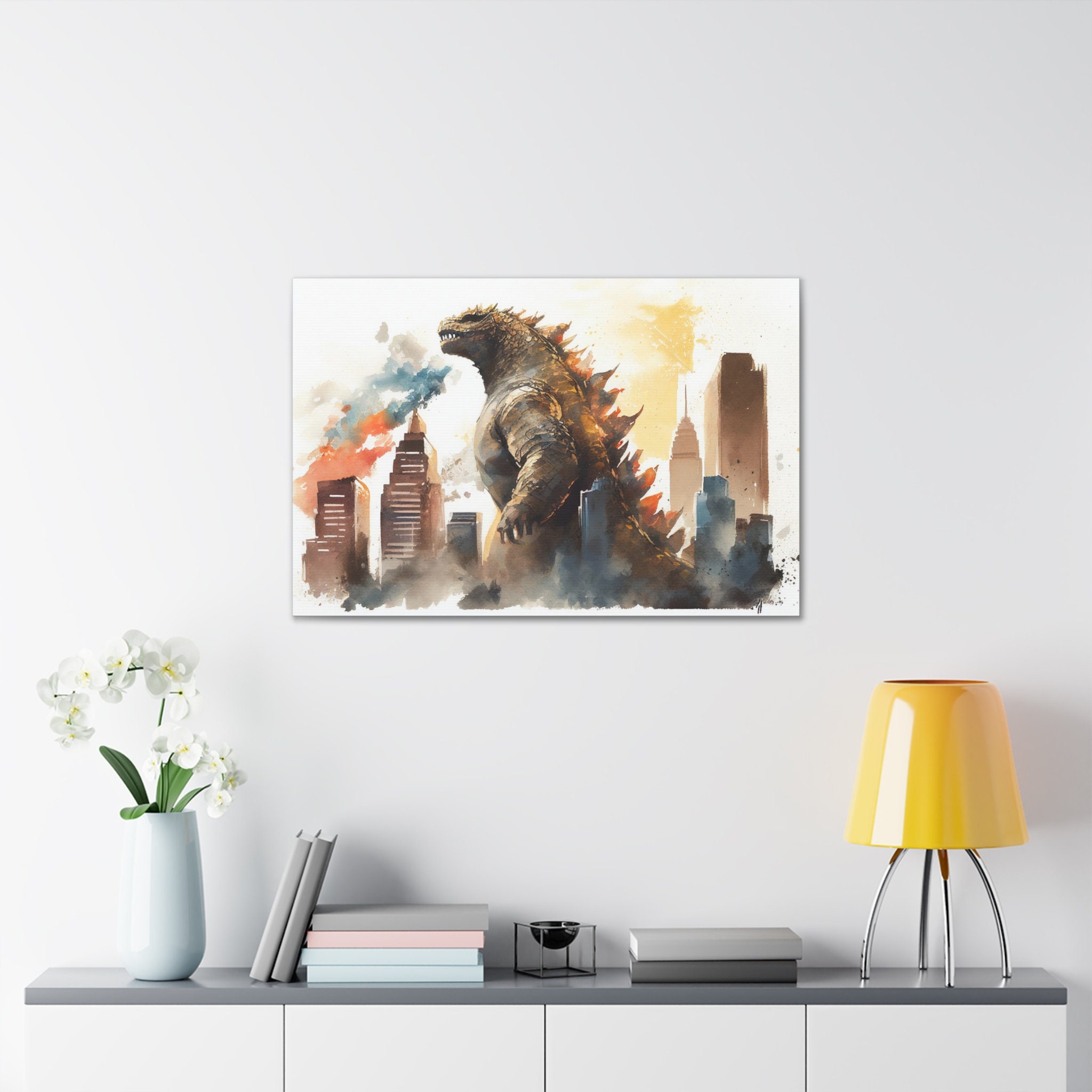 Godzilla Cityscape Watercolor, Godzilla Gifts for Him, Monster Movie ...