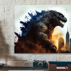 Godzilla Watercolor Rustic, Godzilla Gifts for Him, Monster Movie ...