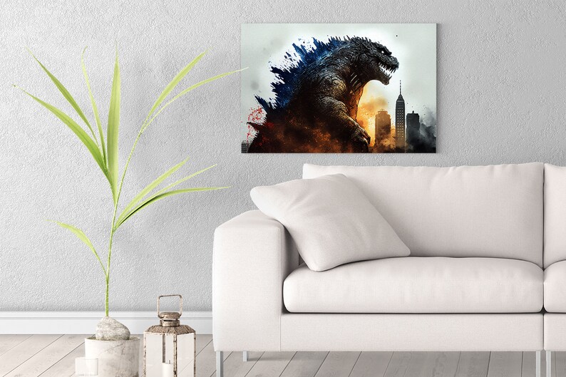 Godzilla Watercolor Rustic, Godzilla Gifts for Him, Monster Movie ...