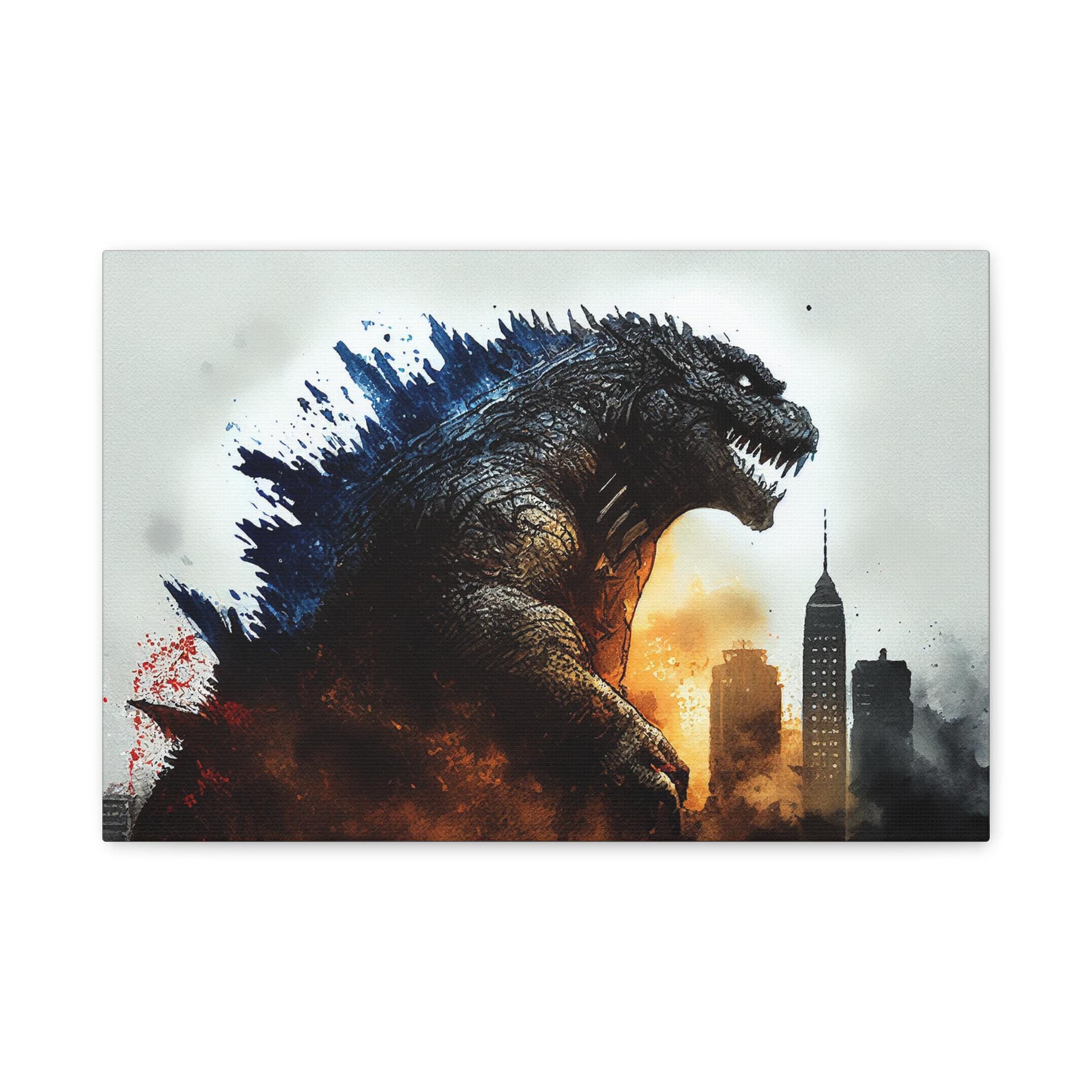 Godzilla Watercolor Rustic, Godzilla Gifts for Him, Monster Movie ...