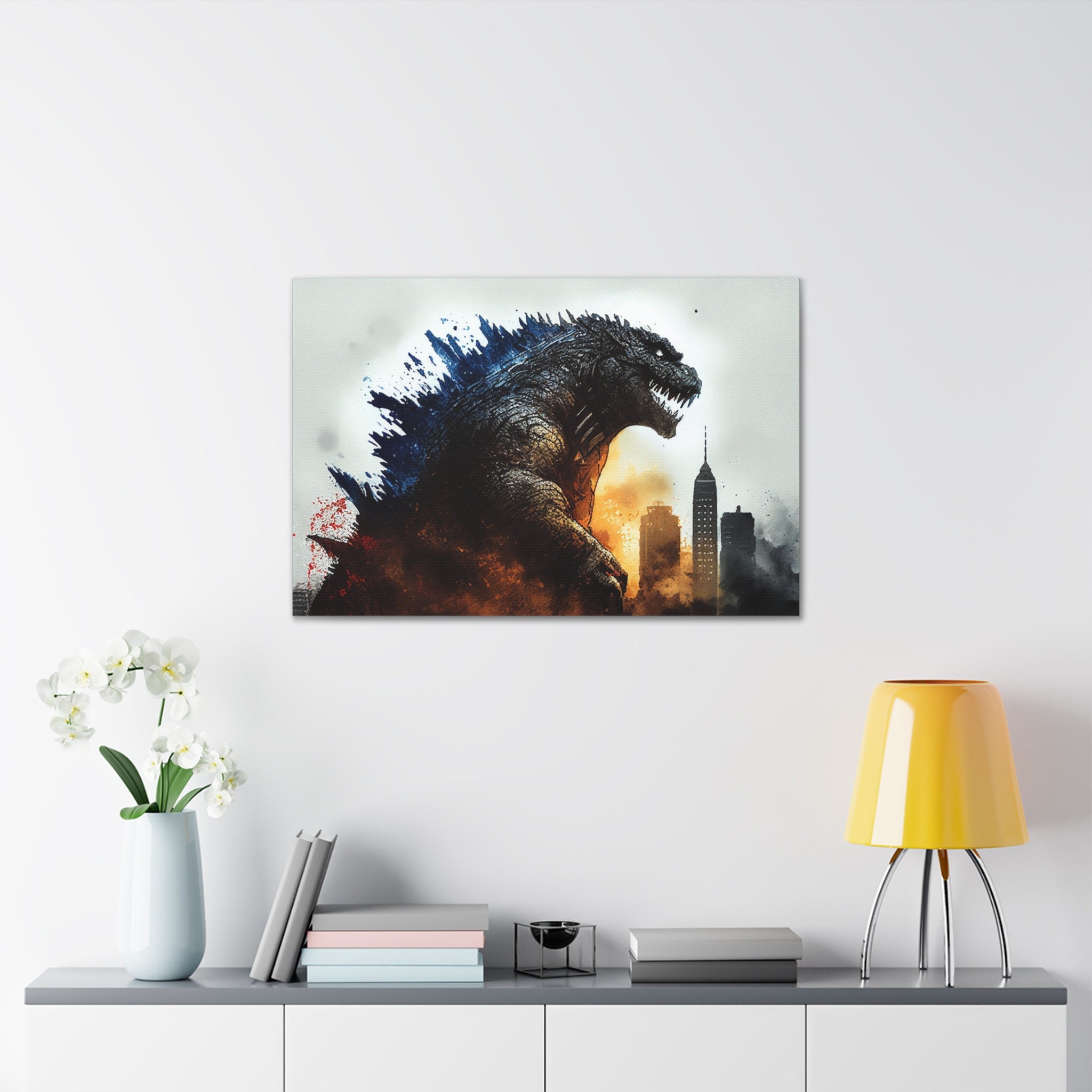 Godzilla Watercolor Rustic, Godzilla Gifts for Him, Monster Movie ...