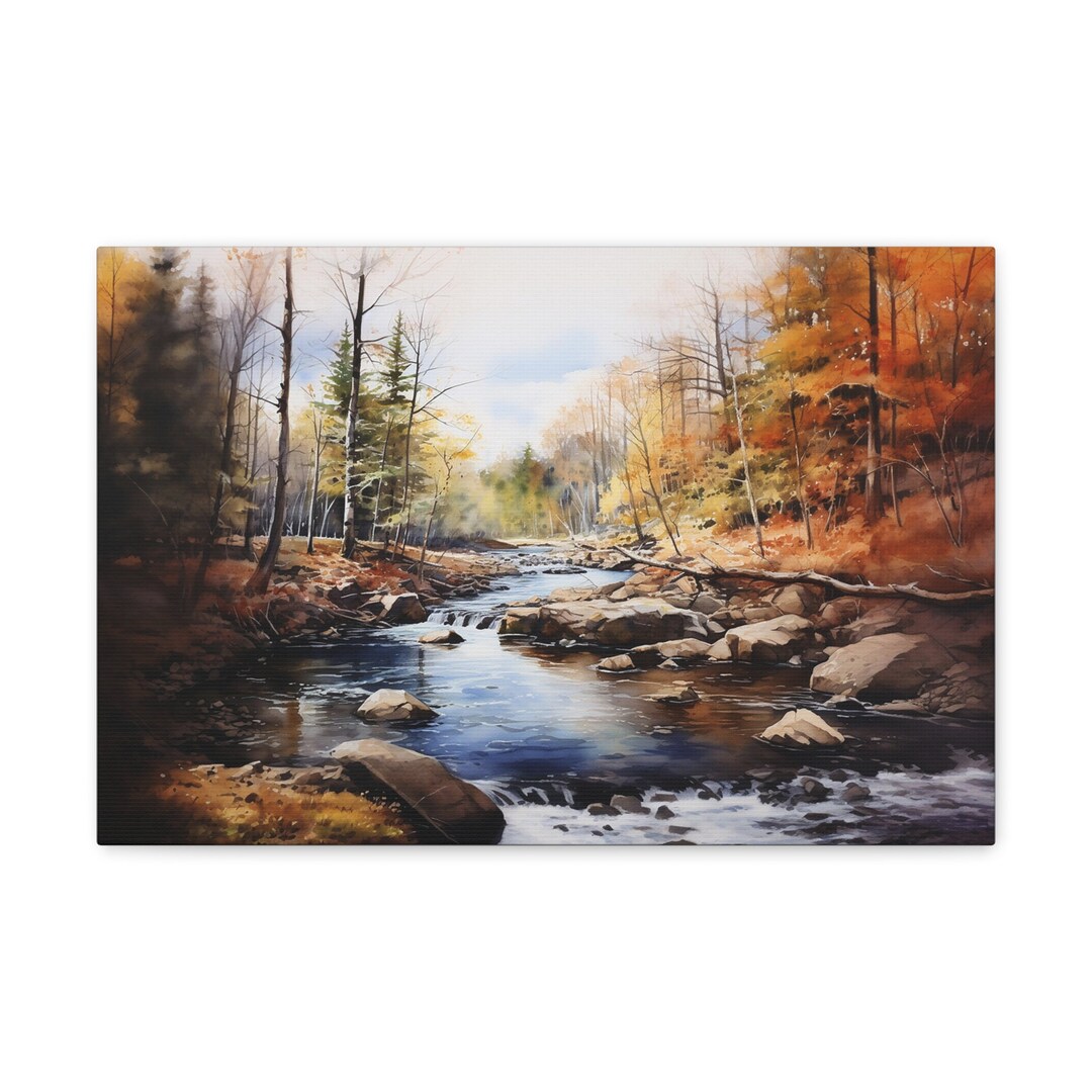 Field and Stream Landscape Watercolor Canvas Print, Minnesota Fall ...