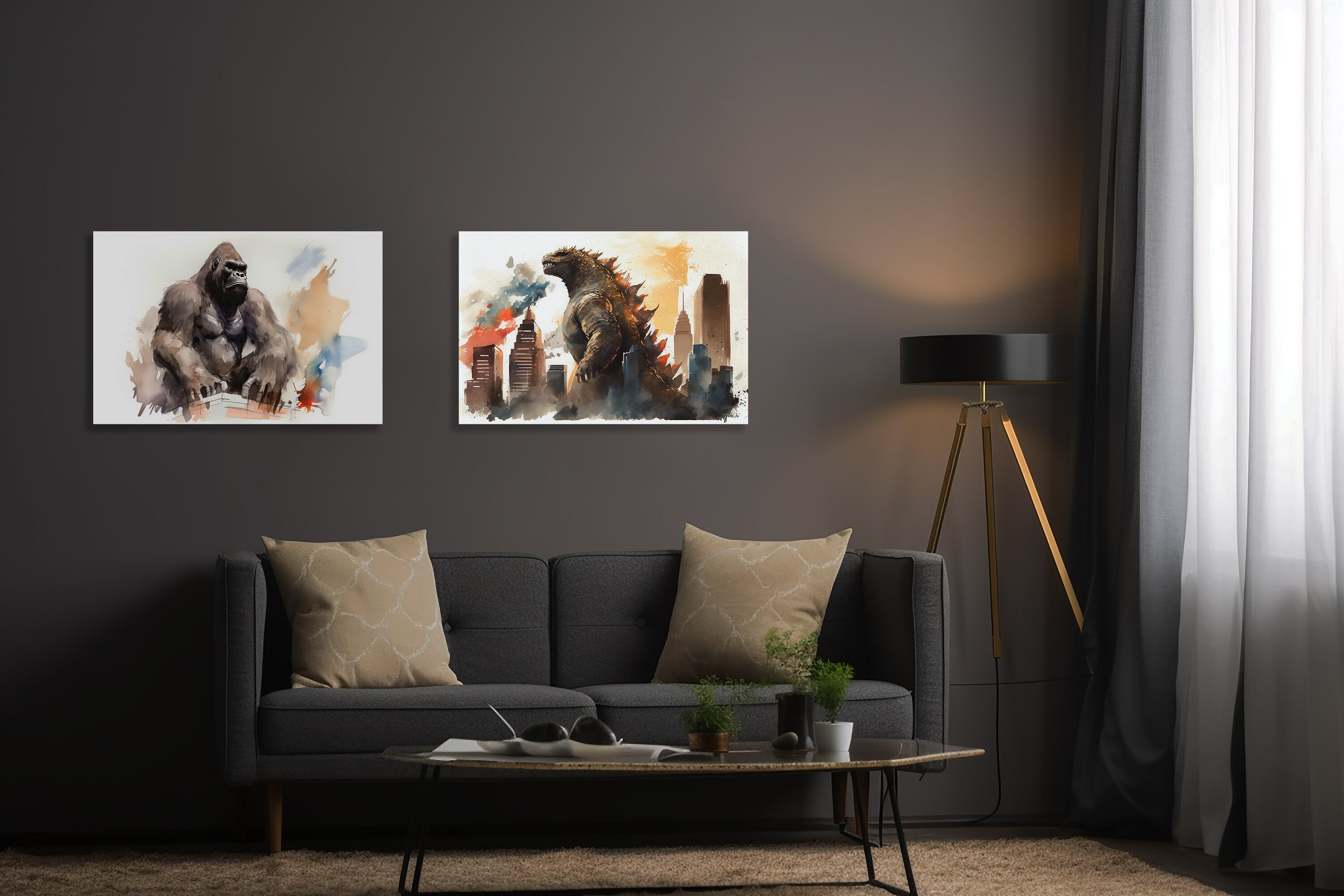 King Kong Rustic Watercolor Godzilla Gifts for Him Monster - Etsy