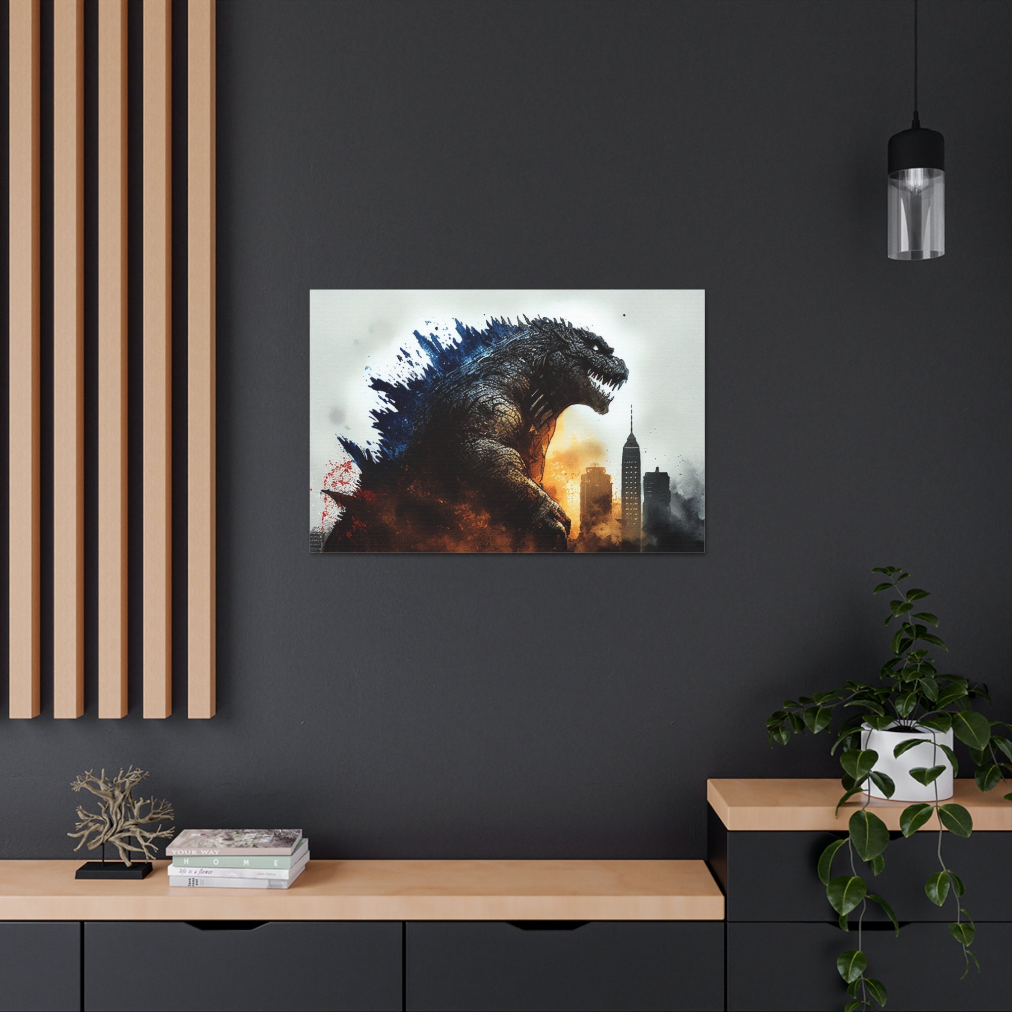 Godzilla Watercolor Rustic, Godzilla Gifts for Him, Monster Movie ...