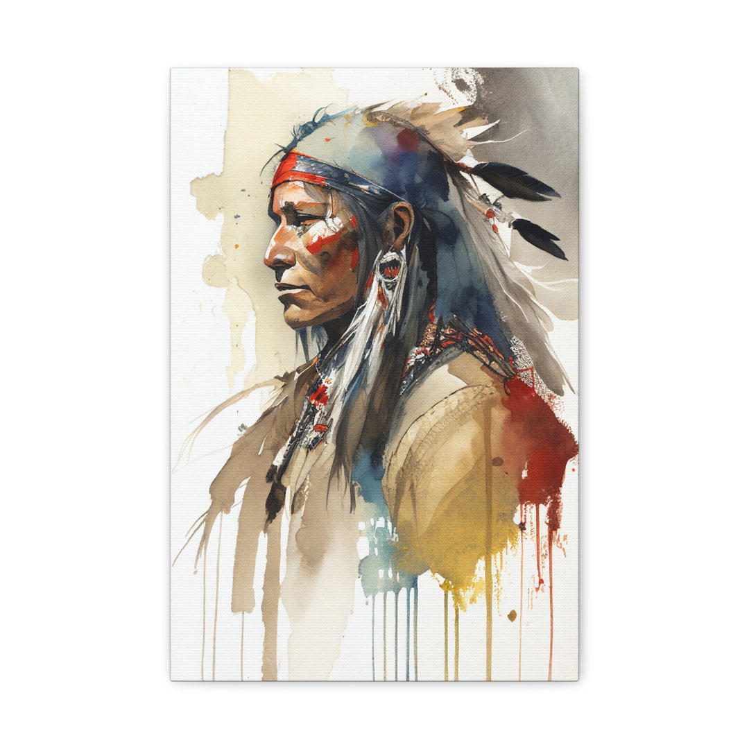 Lakota Man Watercolor Painting Canvas Print, Lakota Portrait Wall Art ...