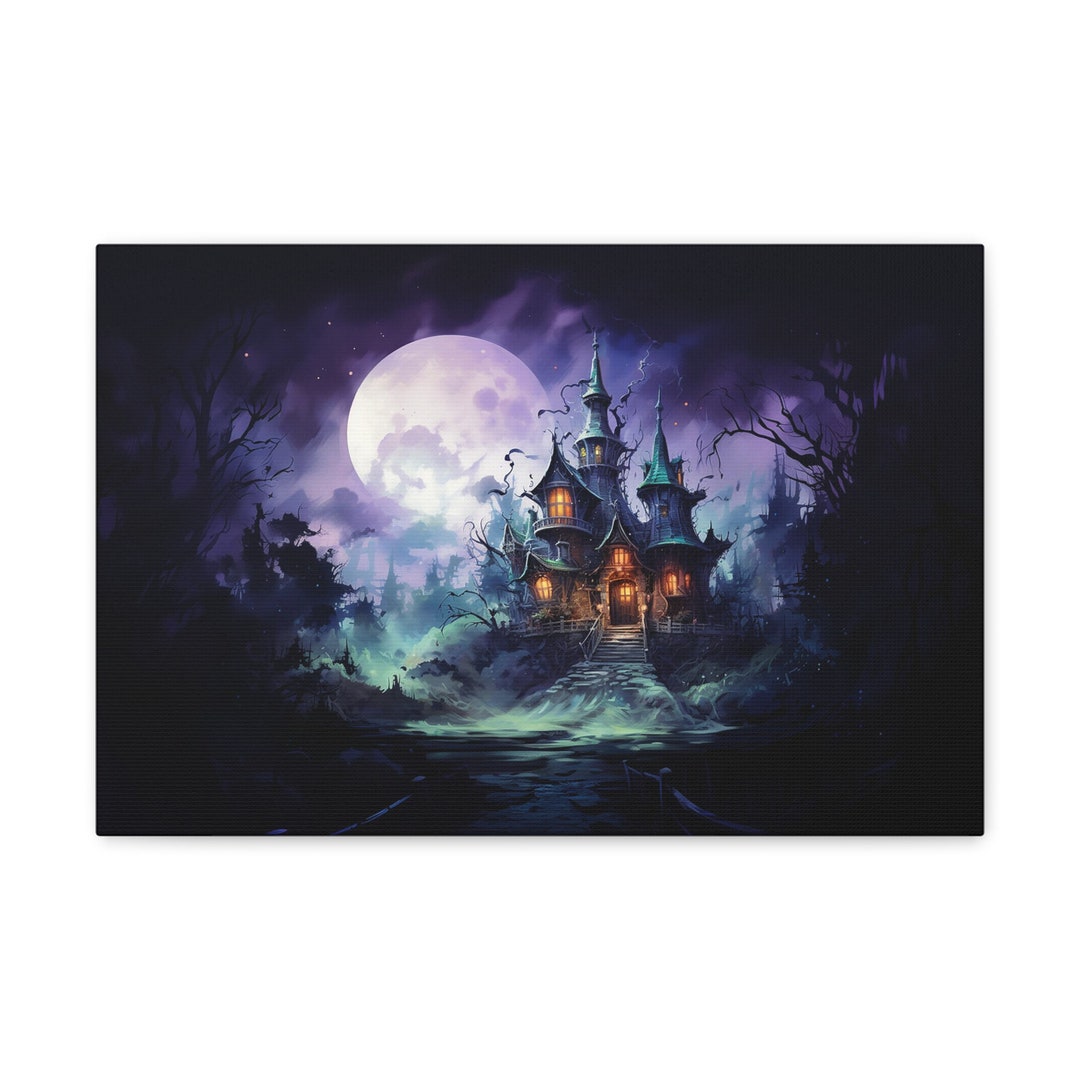 Haunted Mansion Halloween Watercolor, Halloween Home Decor, Pumpkin ...