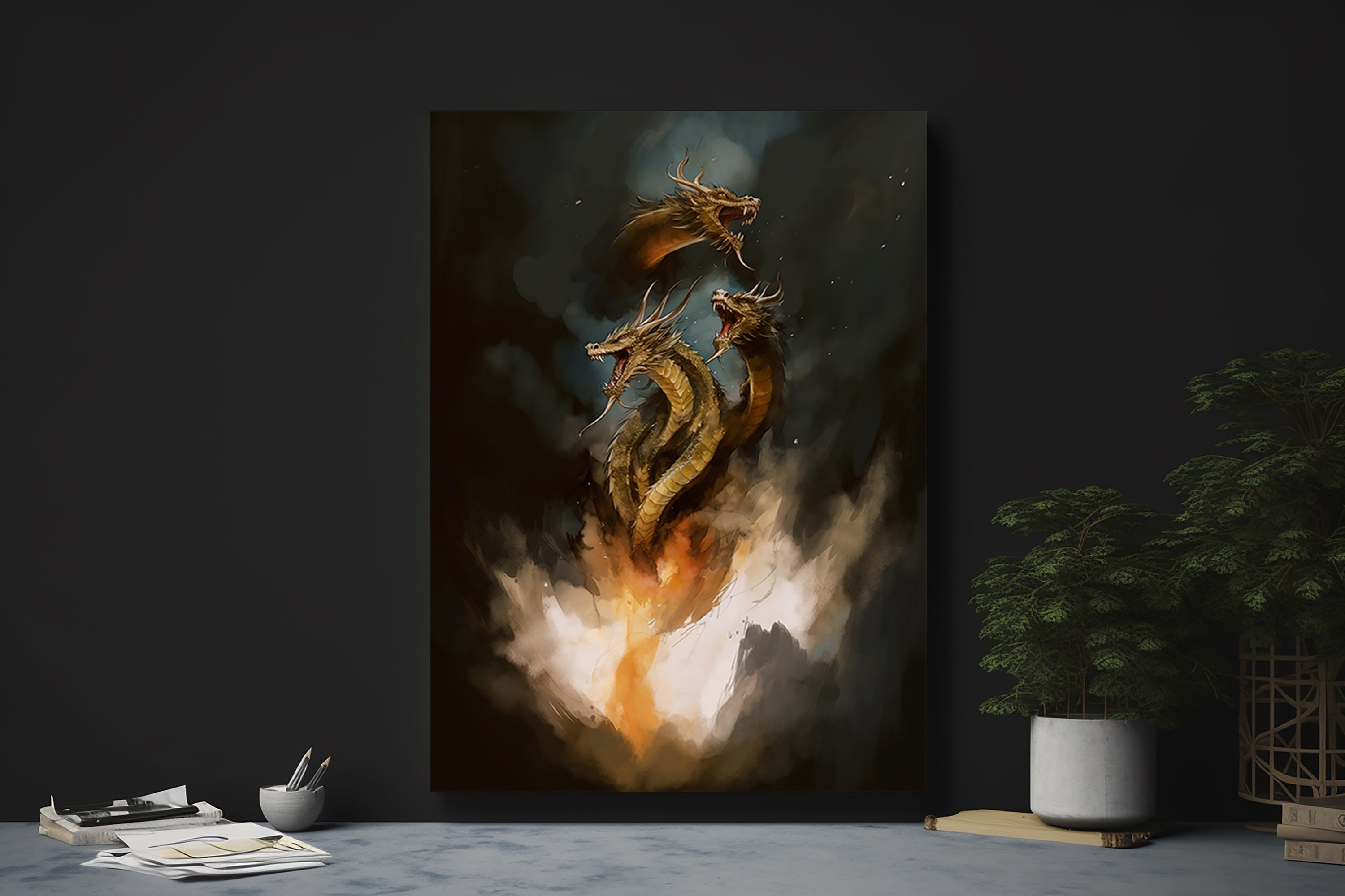 Godzilla King Ghidorah Monster Watercolor, Gifts for Him, Monster Movie ...