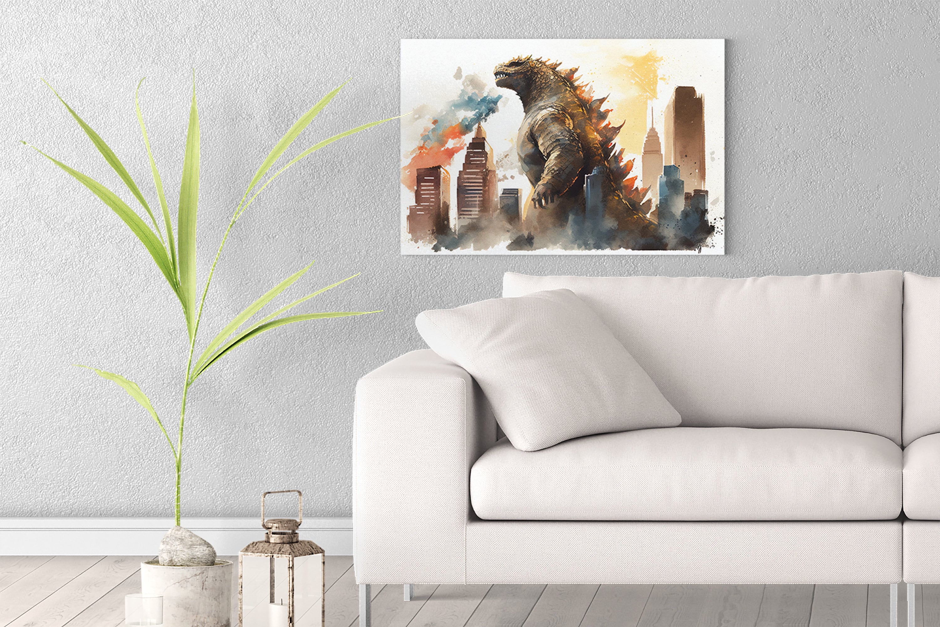 Godzilla Cityscape Watercolor, Godzilla Gifts for Him, Monster Movie ...