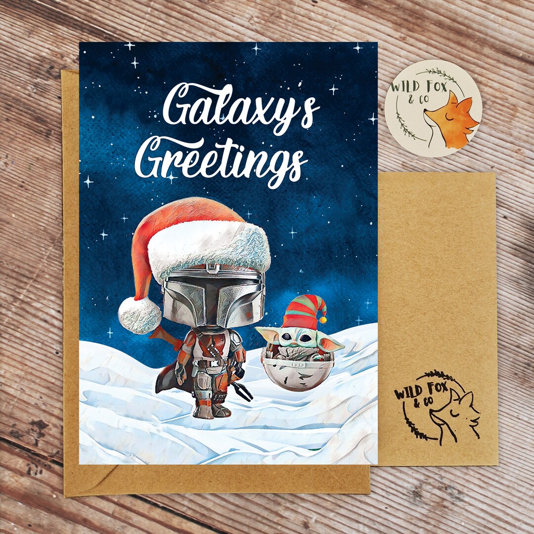 Mandalorian and Grogu Christmas Card! - Galaxy's Greetings - Etsy