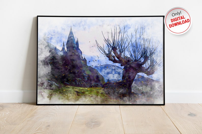 Wizarding Inspired Whomping Willow Tree Poster, Watercolor Castle ...