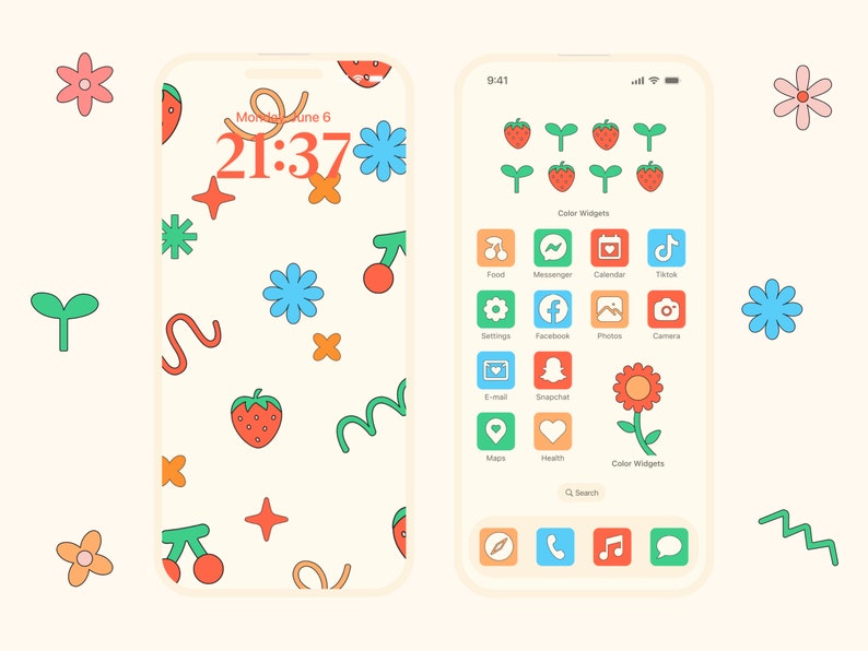 1900 Spring Summer App Icon Pack, Cute Doodle App Icons Widgets and ...