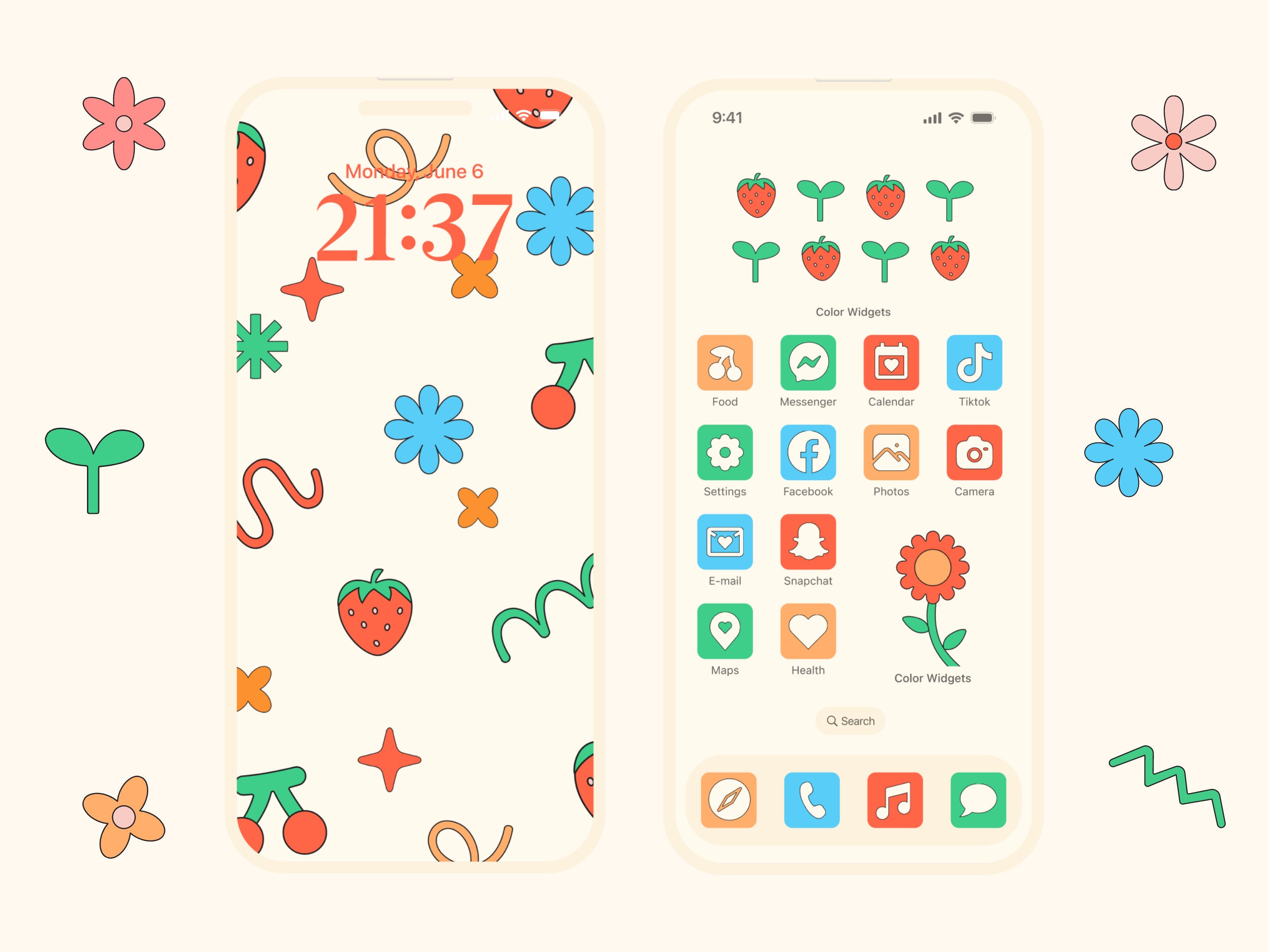 1900 Spring Summer App Icon Pack, Cute Doodle App Icons Widgets and ...