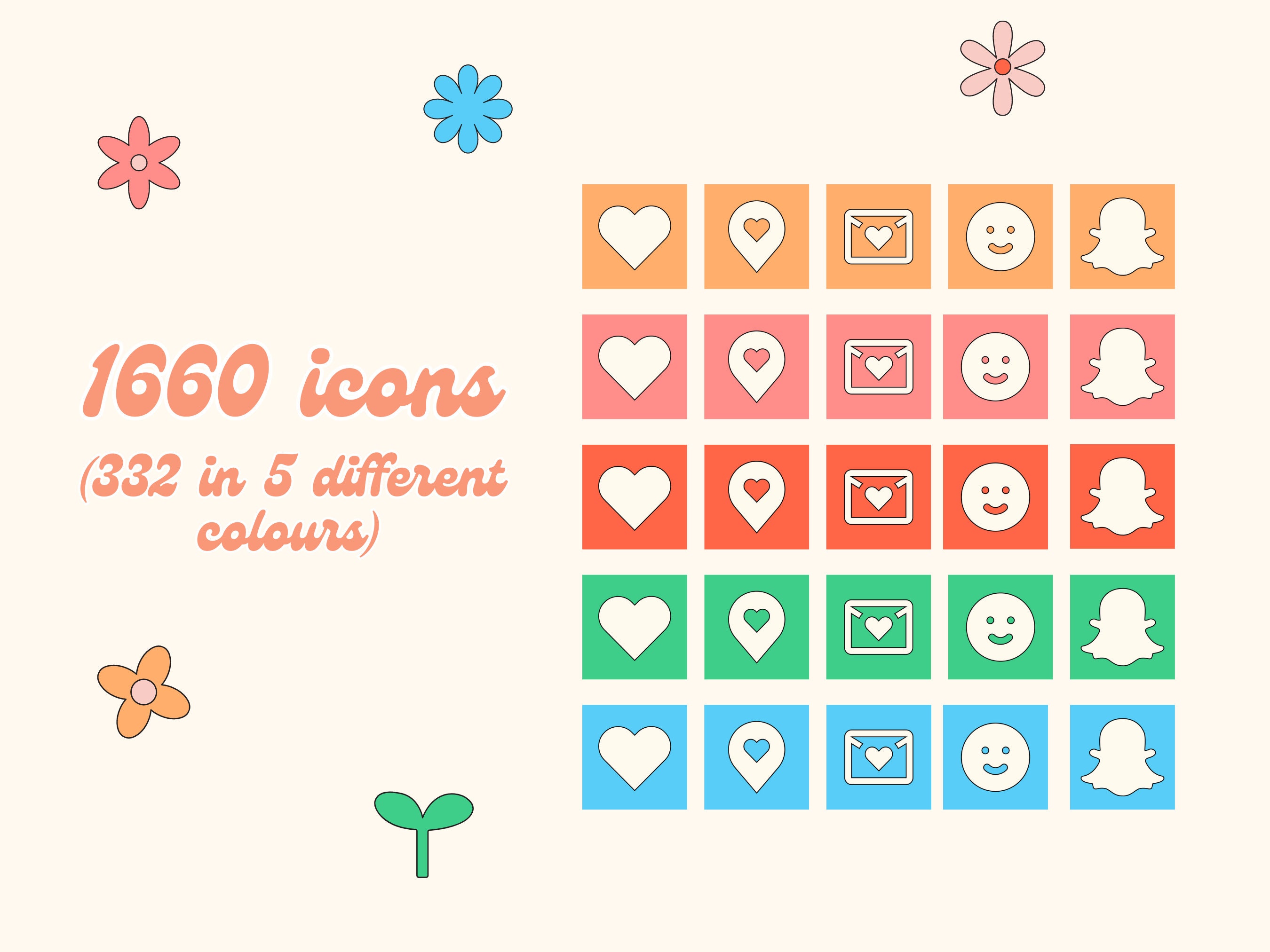 1900 Spring Summer App Icon Pack, Cute Doodle App Icons Widgets and ...