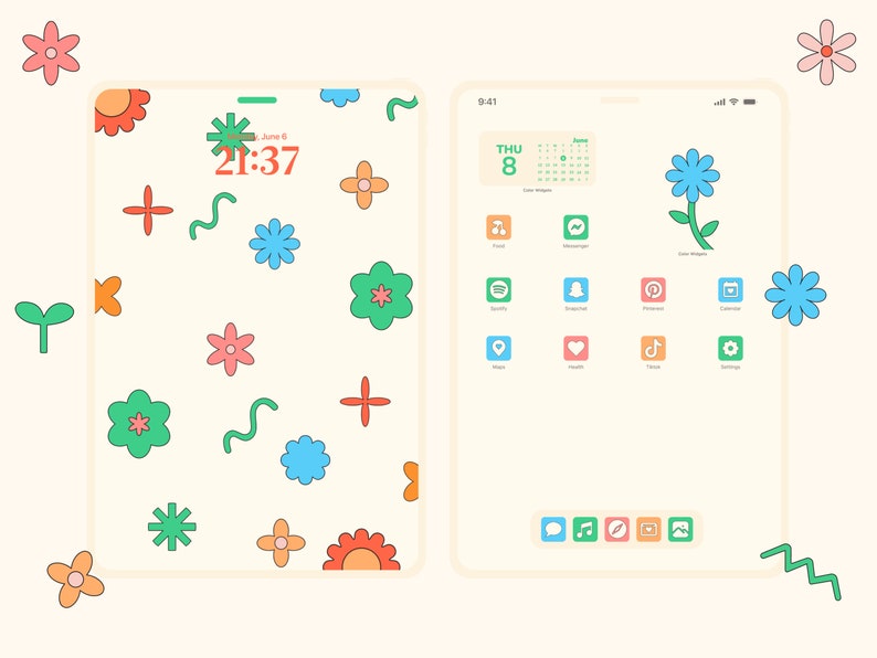 1900 Spring Summer App Icon Pack, Cute Doodle App Icons Widgets and ...
