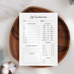 Printable Gift Questionnaire, Secret Santa Survey, Favorite Things, Get ...