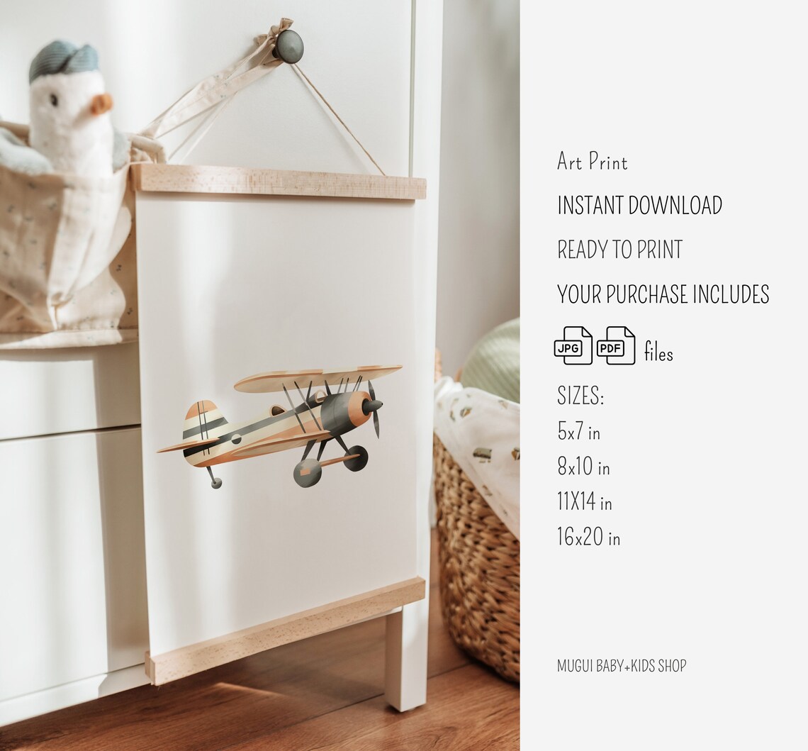 Biplane Print Vintage Plane Wall Art Travel Nursery Decor - Etsy