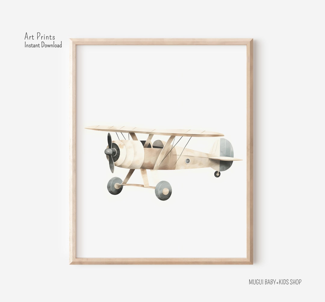 Biplane Print, Vintage Plane Wall Art, Travel Nursery Decor, Printable ...