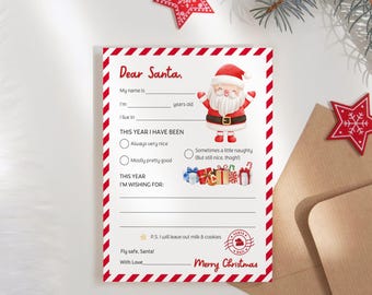 Printable Letter to Santa. Kids Christmas Wish List. Dear Santa Letter ...