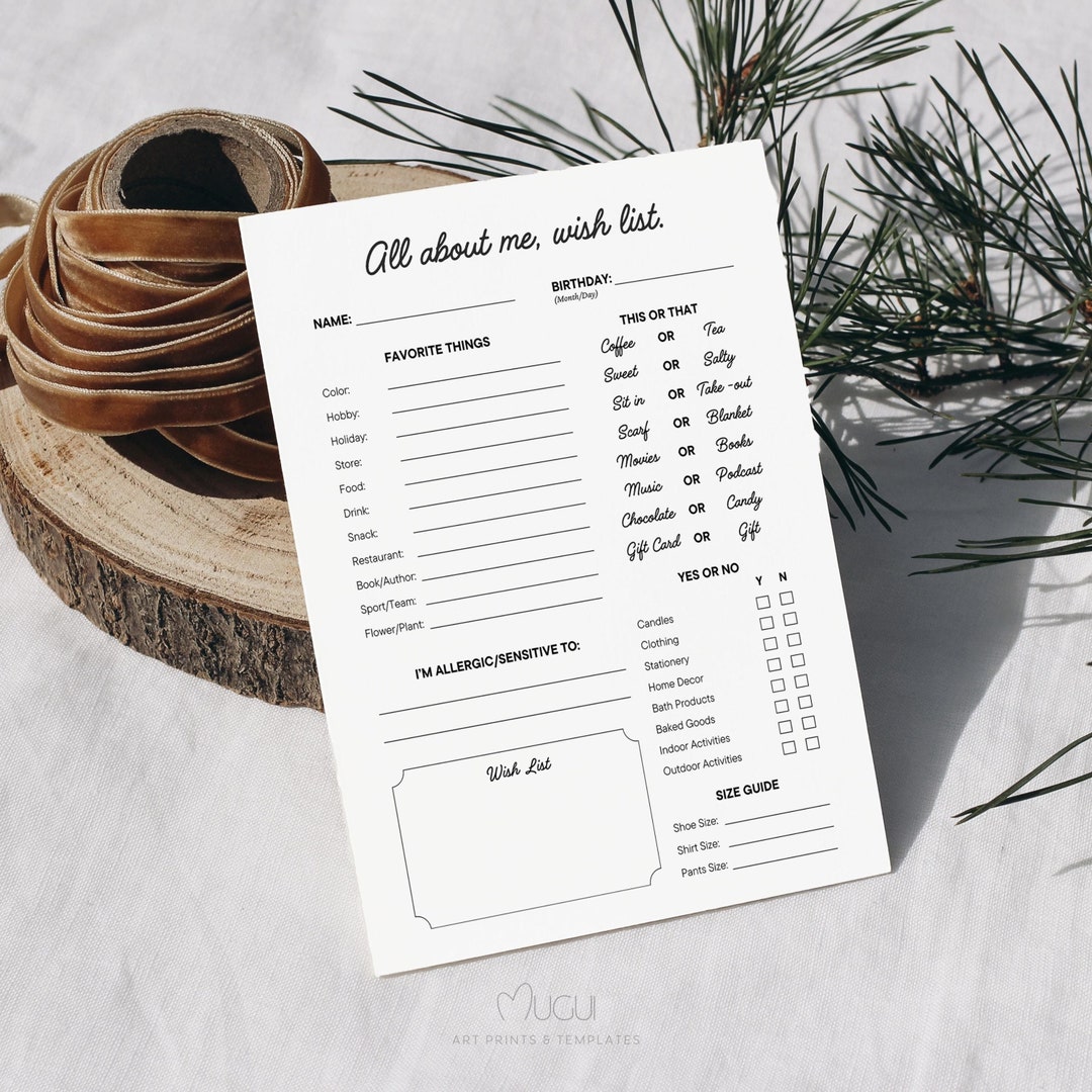 All About Me Template, Editable Favorite Things Survey, Wish List ...