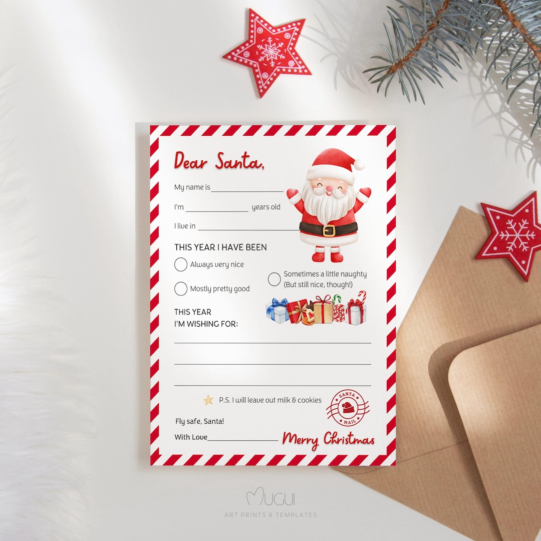 Letter to Santa. Printable Kids Christmas Wish List. Dear Santa Letter ...